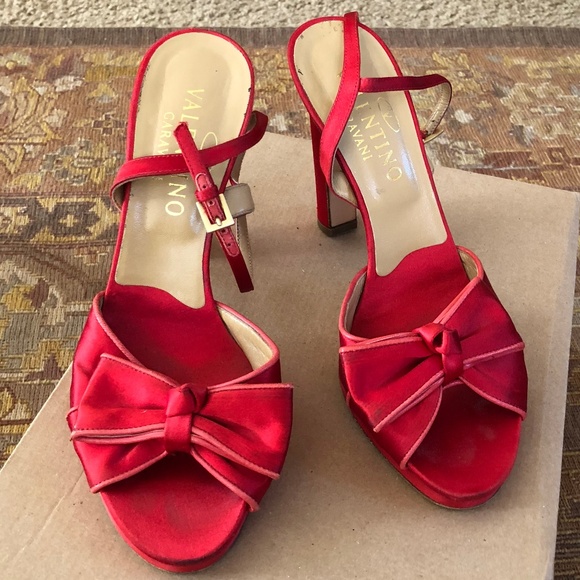 Valentino | Shoes | Valentino Garavani Satin Red Bow Heels | Poshmark